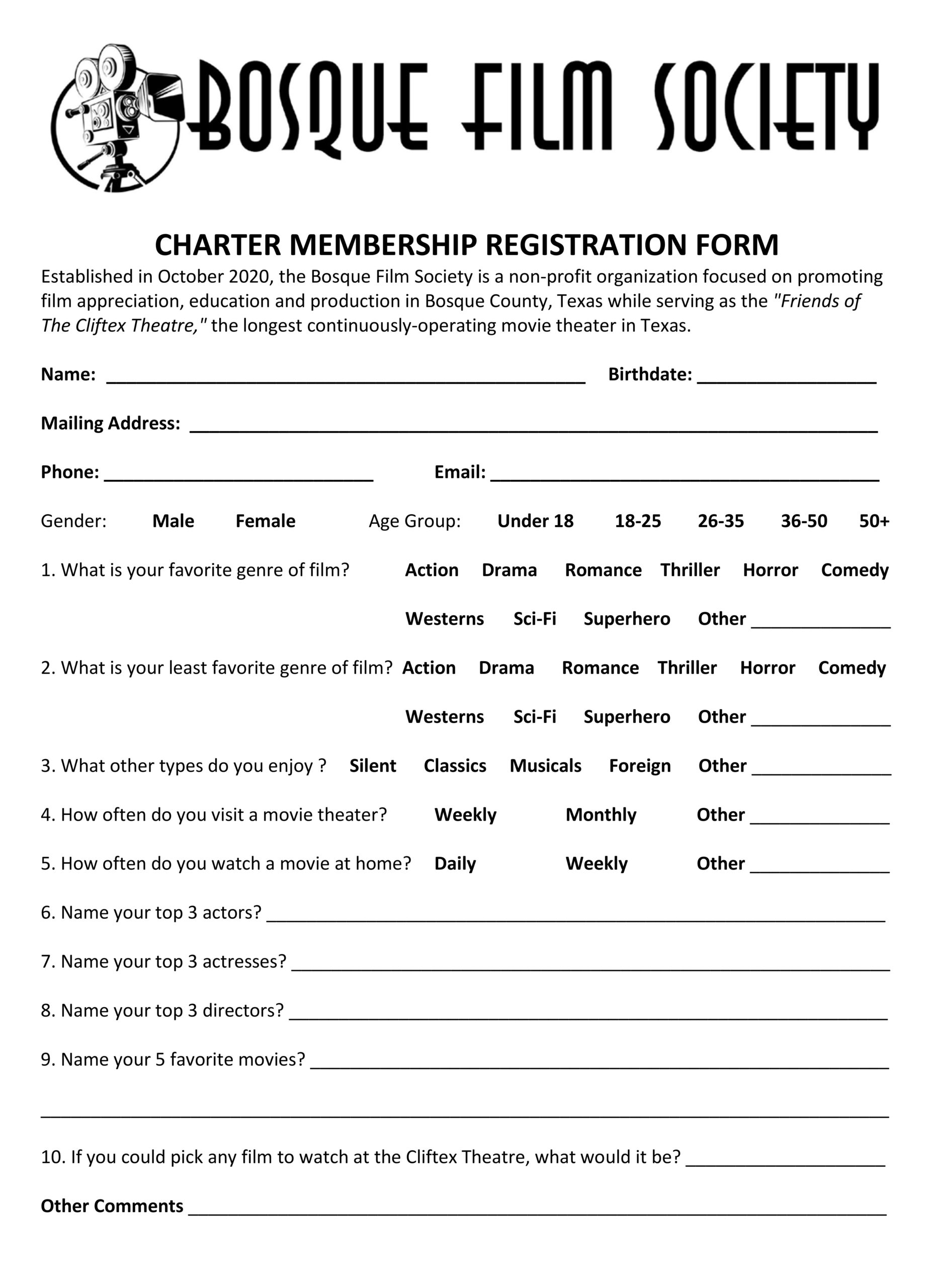 Membership - Bosque Film Society